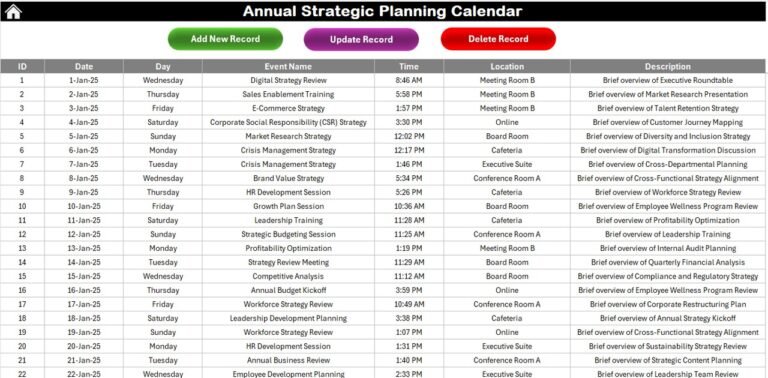 Annual Strategic Planning Calendar in Excel - Next Gen Templates