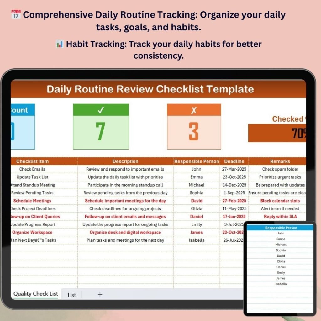 Daily Routine Documentation Checklist in Excel - Next Gen Templates
