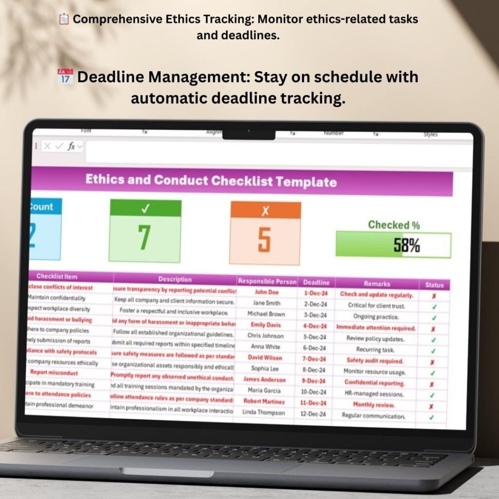 Ethics and Conduct Checklist Template in Excel - Next Gen Templates