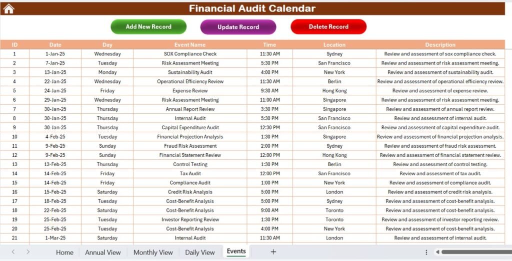 Financial Audit Calendar in Excel - Next Gen Templates