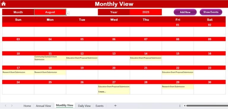Grant Proposal Submission Calendar in Excel - Next Gen Templates