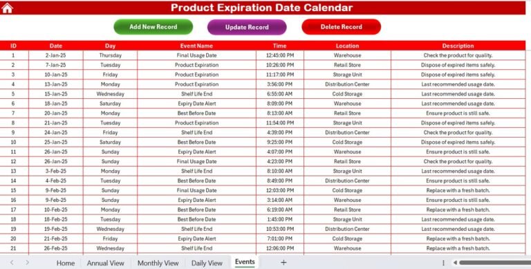 Product Expiration Date Calendar in Excel - Next Gen Templates