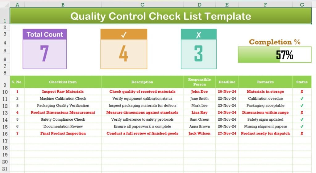Quality Control Checklist Template in Excel - Next Gen Templates