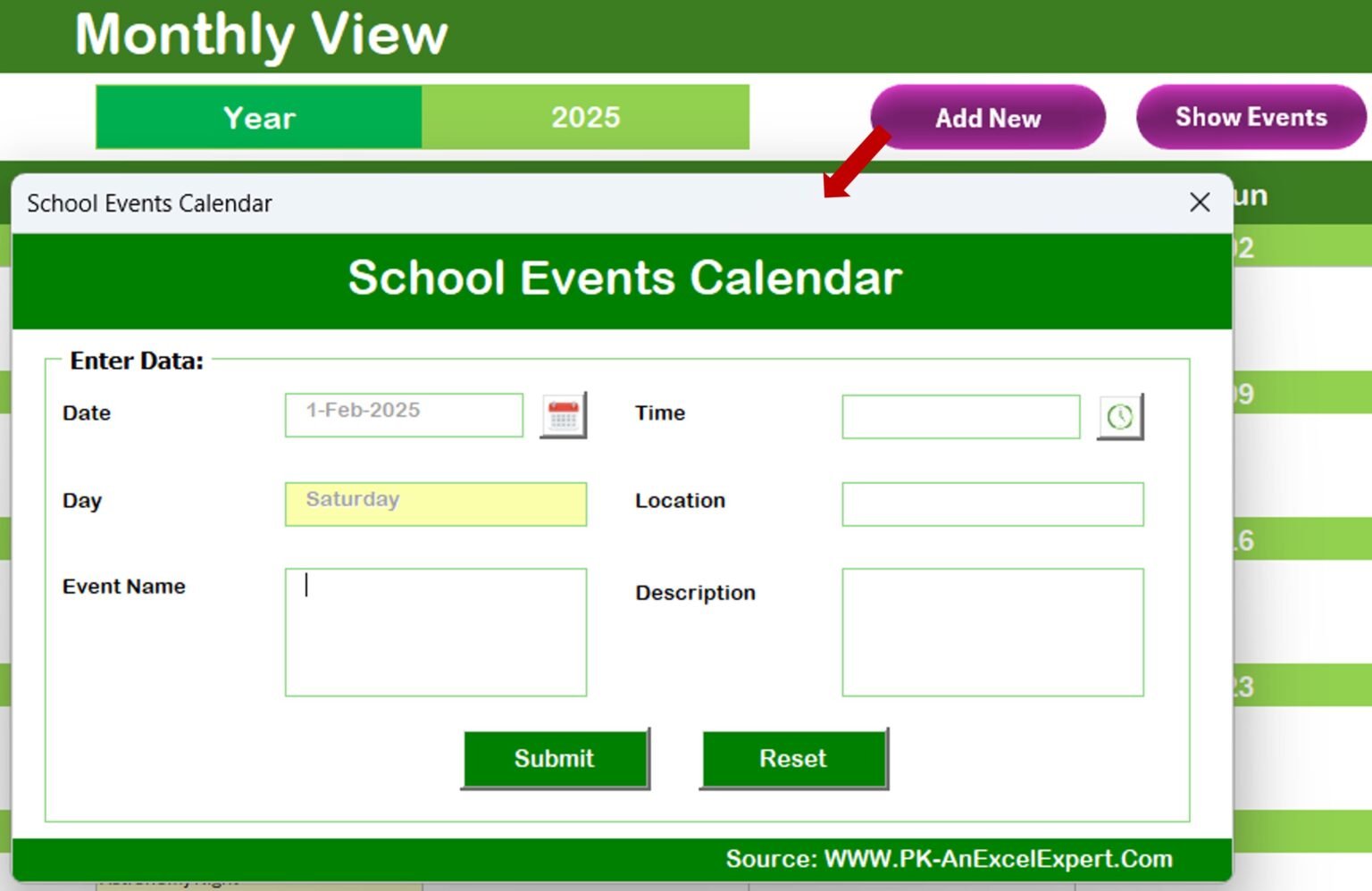 School Events Calendar in Excel - Next Gen Templates