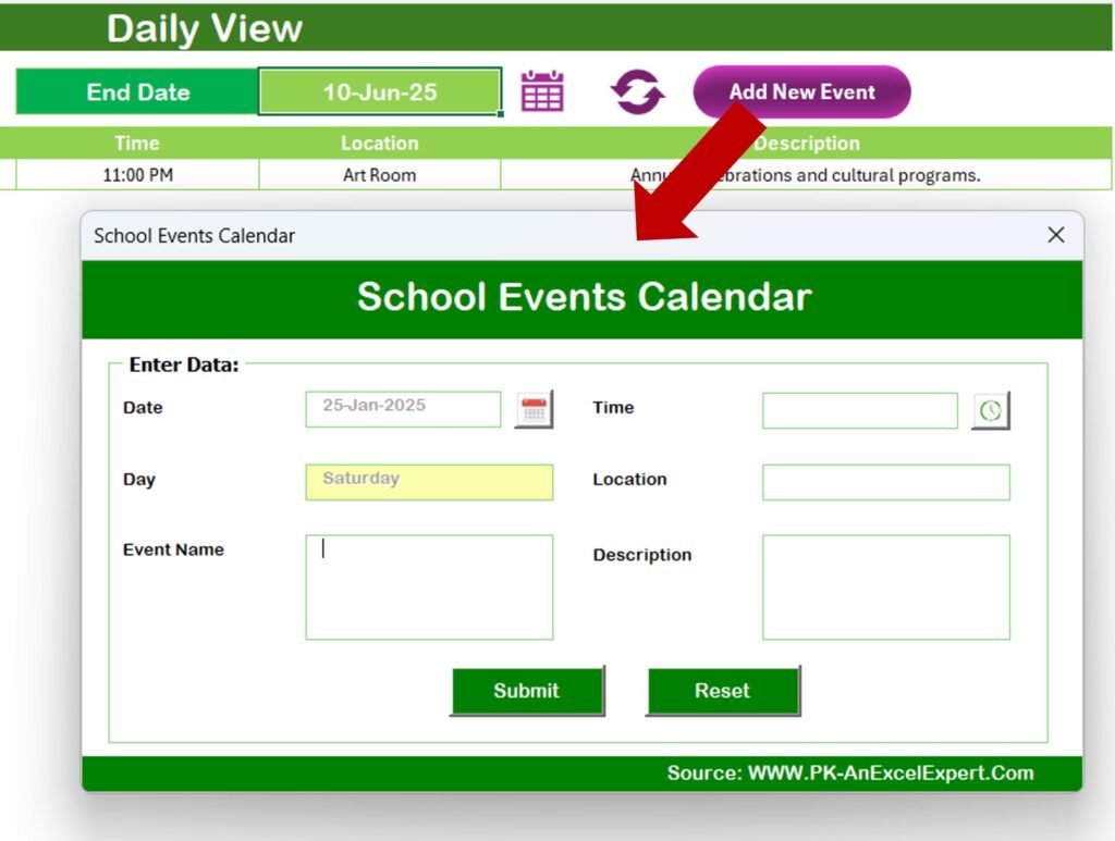 School Events Calendar in Excel - Next Gen Templates