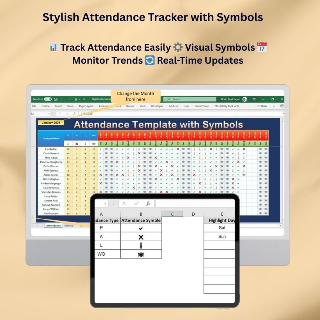 Stylish Attendance Tracker with Symbols - Next Gen Templates
