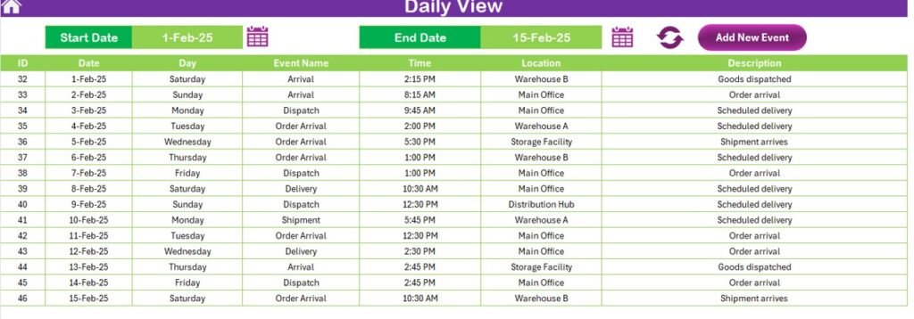 Supplier Delivery Schedule Calendar in Excel - Next Gen Templates