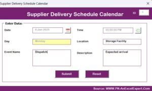 Supplier Delivery Schedule Calendar in Excel - Next Gen Templates