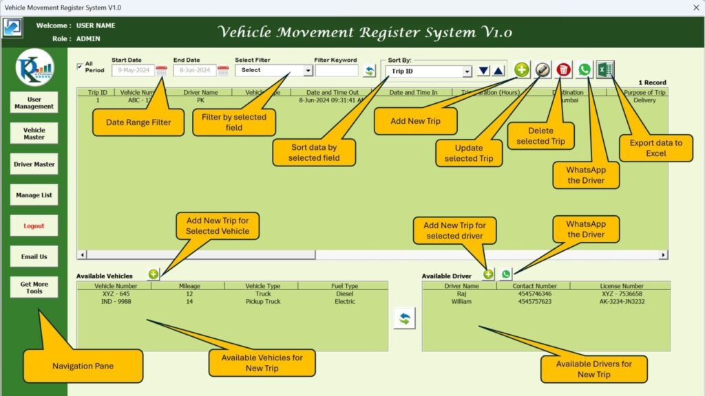 Vehicle Movement Register System V1.0 - Next Gen Templates