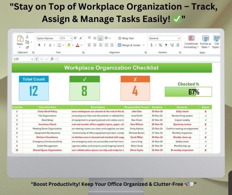 Workplace Organization Checklist in Excel - Next Gen Templates