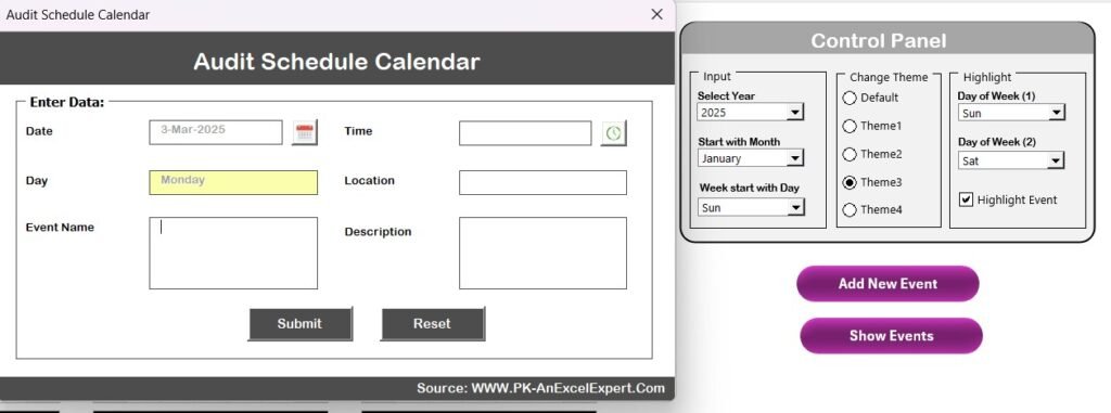 Audit Schedule Calendar in Excel - Next Gen Templates