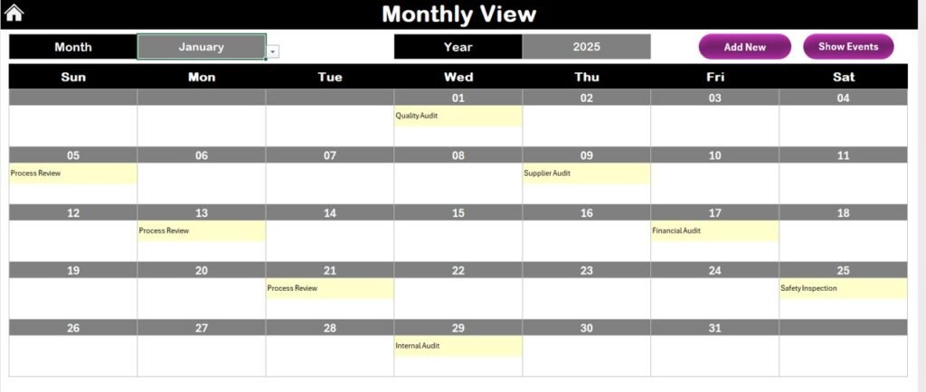 Audit Schedule Calendar in Excel - Next Gen Templates