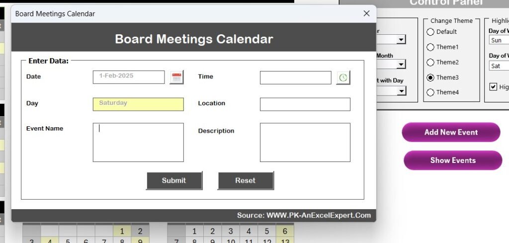 Board Meetings Calendar in Excel - Next Gen Templates