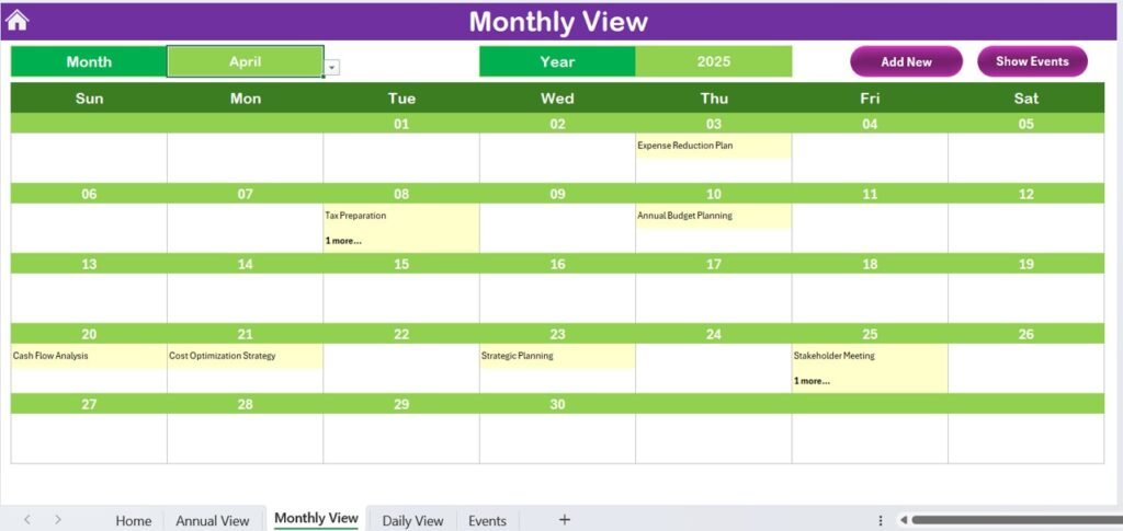 Budget Planning Calendar in Excel - Next Gen Templates