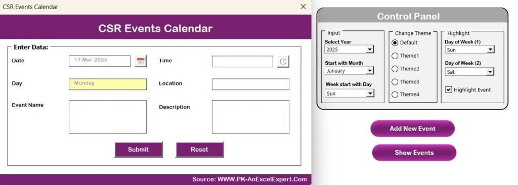 CSR Events Calendar in Excel - Next Gen Templates