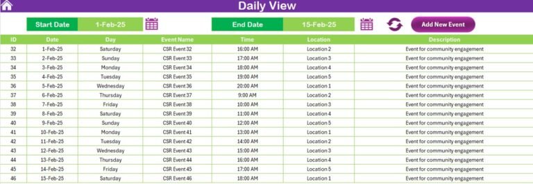 CSR Events Calendar in Excel - Next Gen Templates