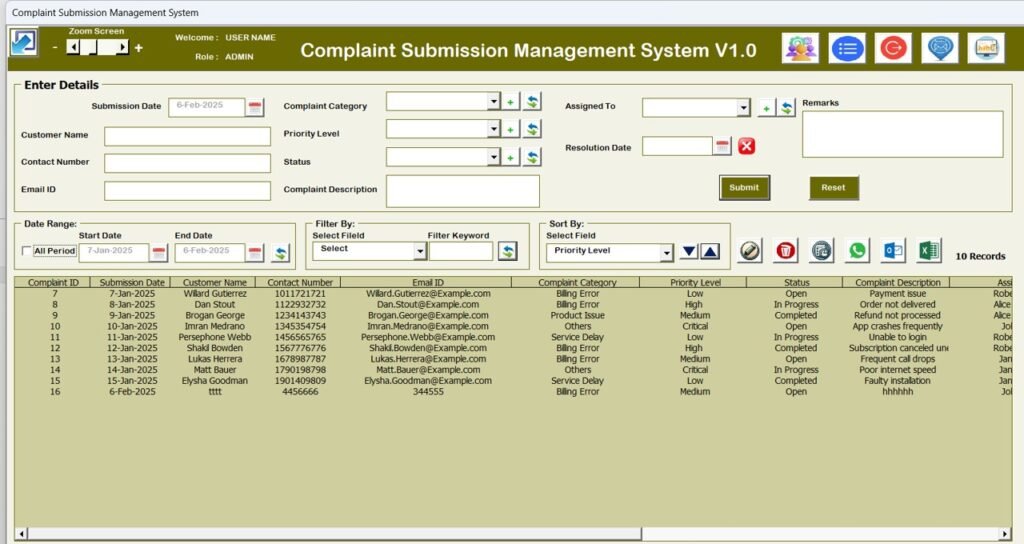 Complaint Submission Management System V1.0 - Next Gen Templates