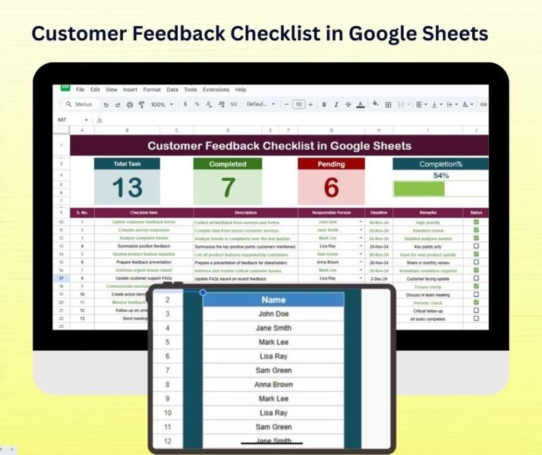 Customer Feedback Checklist in Google Sheets - Next Gen Templates