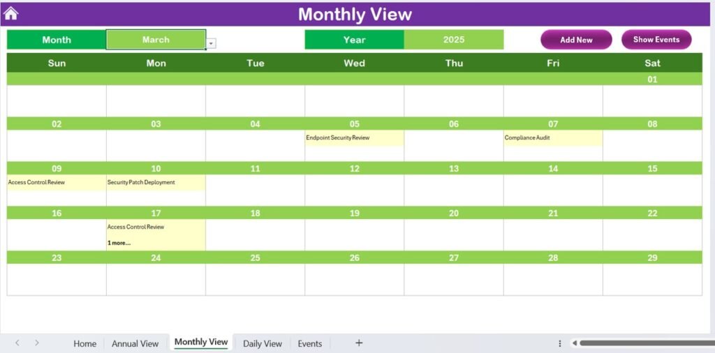 Cybersecurity Review Calendar in Excel - Next Gen Templates