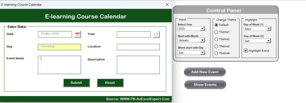 E-learning Course Calendar in Excel - Next Gen Templates