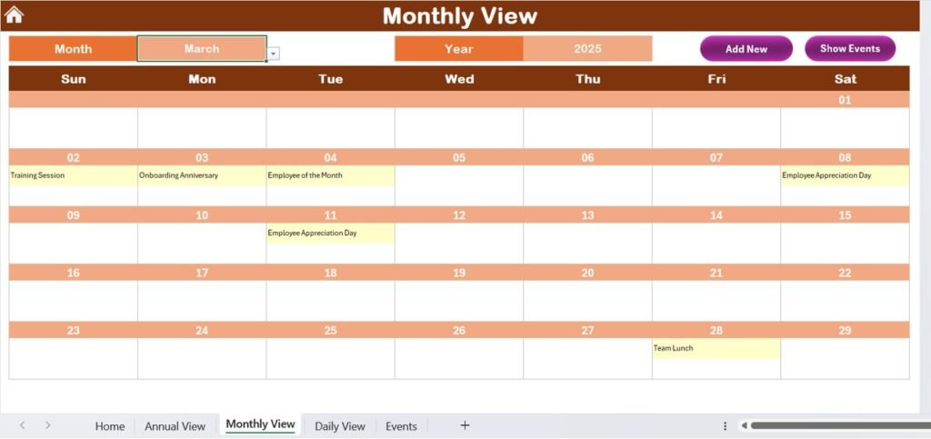 Employee Recognition Calendar in Excel - Next Gen Templates