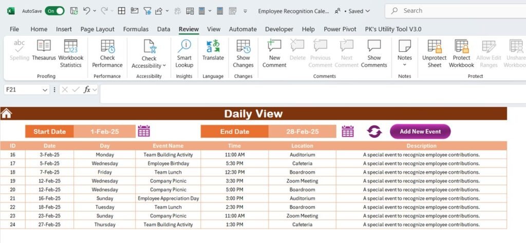 Employee Recognition Calendar in Excel - Next Gen Templates