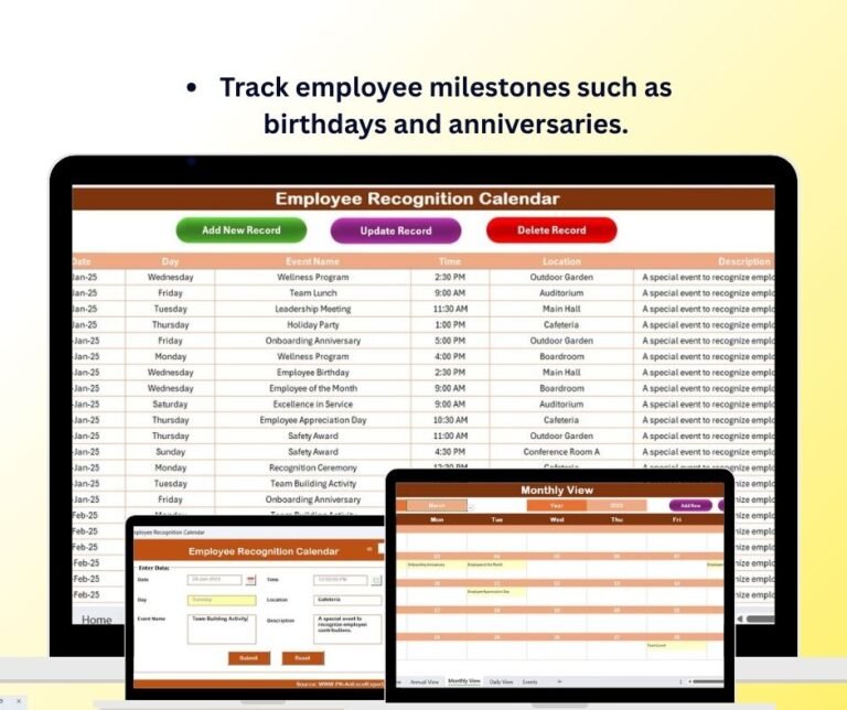 Employee Recognition Calendar in Excel - Next Gen Templates