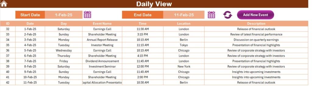 Investor Relations Calendar in Excel - Next Gen Templates
