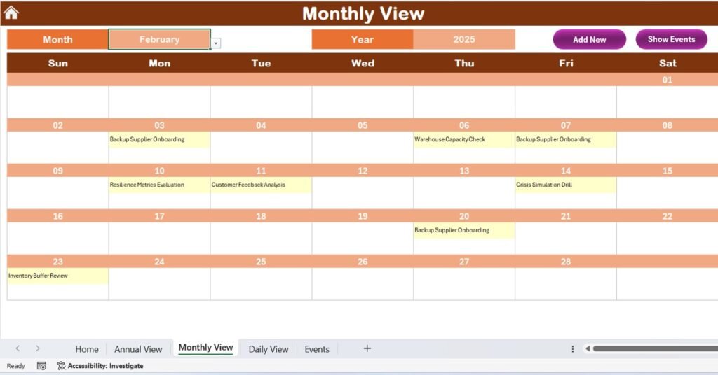 Marketing Supply Chain Resilience Calendar in Excel - Next Gen Templates