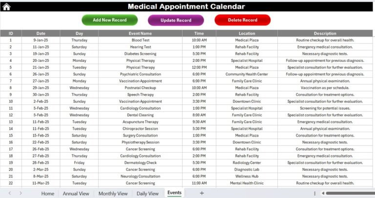 Medical Appointment Calendar in Excel - Next Gen Templates