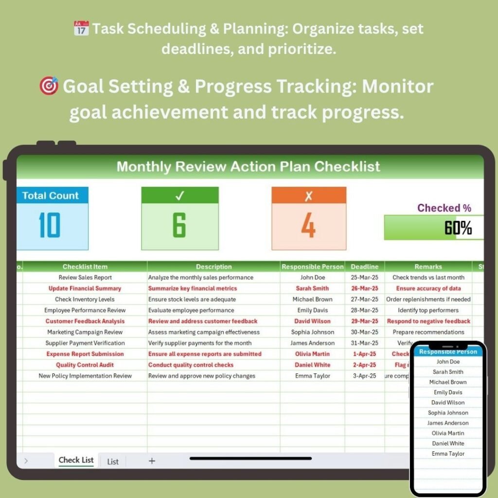 Monthly Review Checklist in Excel - Next Gen Templates