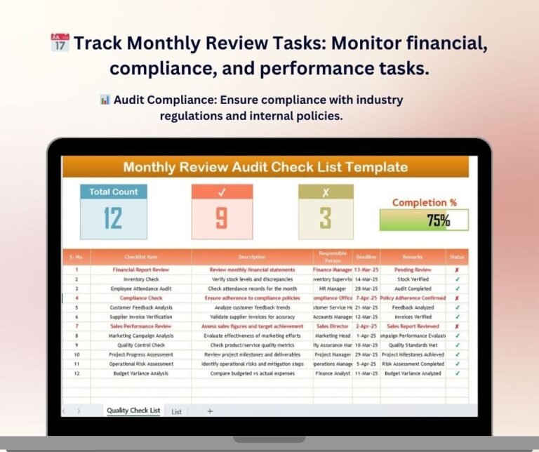 Monthly Review Audit Checklist in Excel - Next Gen Templates
