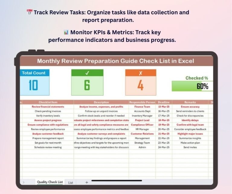 Monthly Review Preparation Guide Checklist in Excel - Next Gen Templates