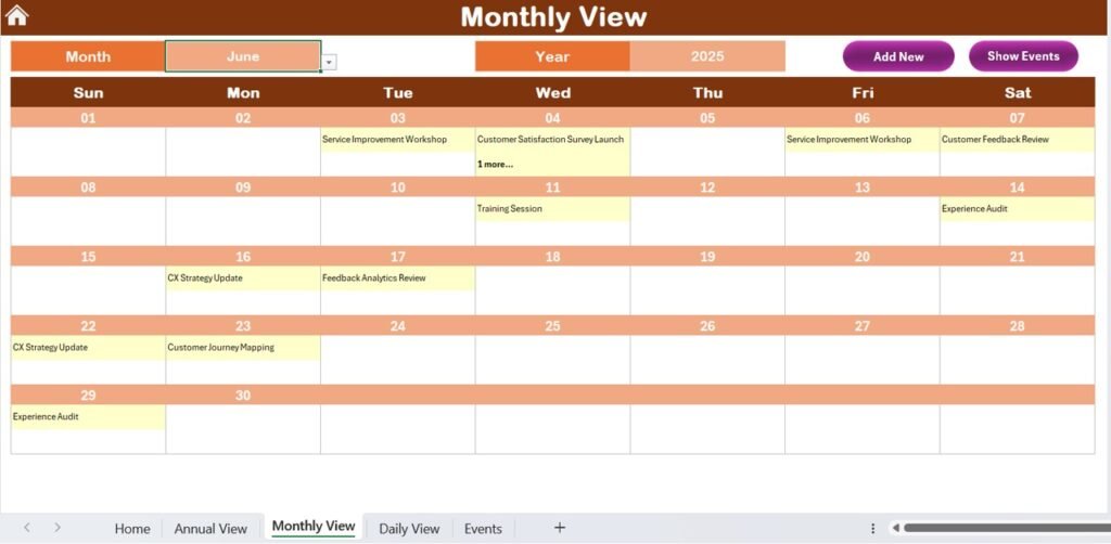 Operations Customer Experience Calendar in Excel - Next Gen Templates