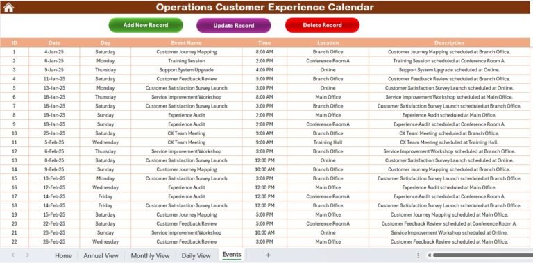 Operations Customer Experience Calendar in Excel - Next Gen Templates