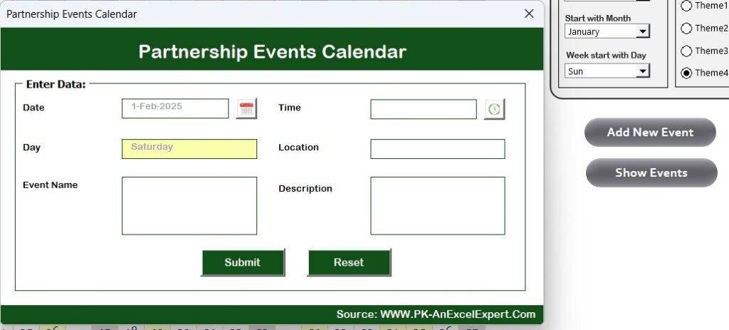 Partnership Events Calendar in Excel - Next Gen Templates