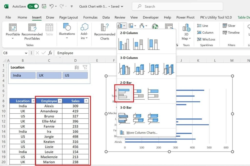 Quick Dynamic Sales by Employees chart with Slicer in Excel - Next Gen ...