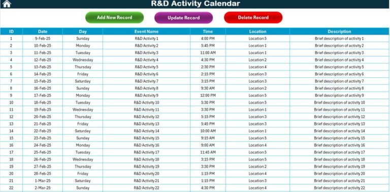 R&D Activity Calendar in Excel – Next Gen Templates