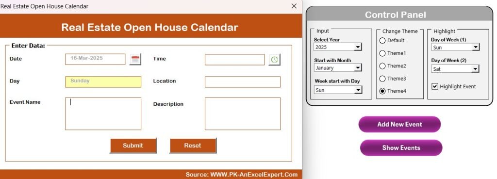 Real Estate Open House Calendar in Excel - Next Gen Templates