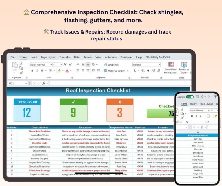 Roof Inspection Checklist in Excel - Next Gen Templates