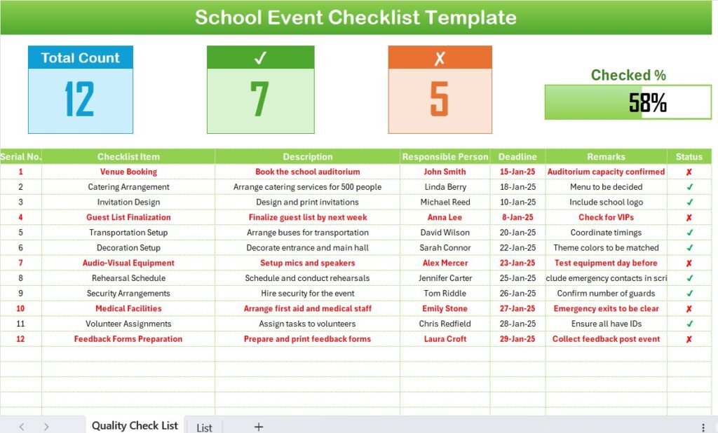 School Event Checklist in Excel - Next Gen Templates