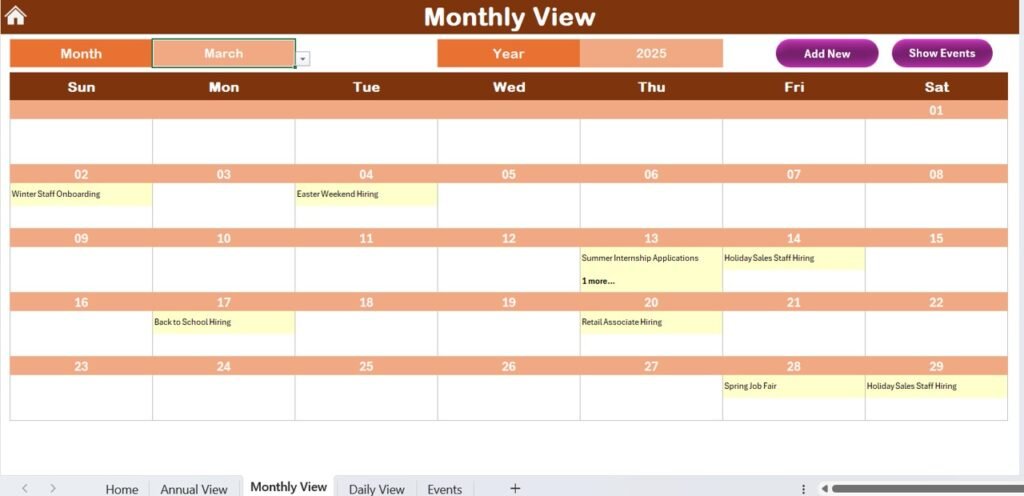 Seasonal Hiring Calendar in Excel - Next Gen Templates
