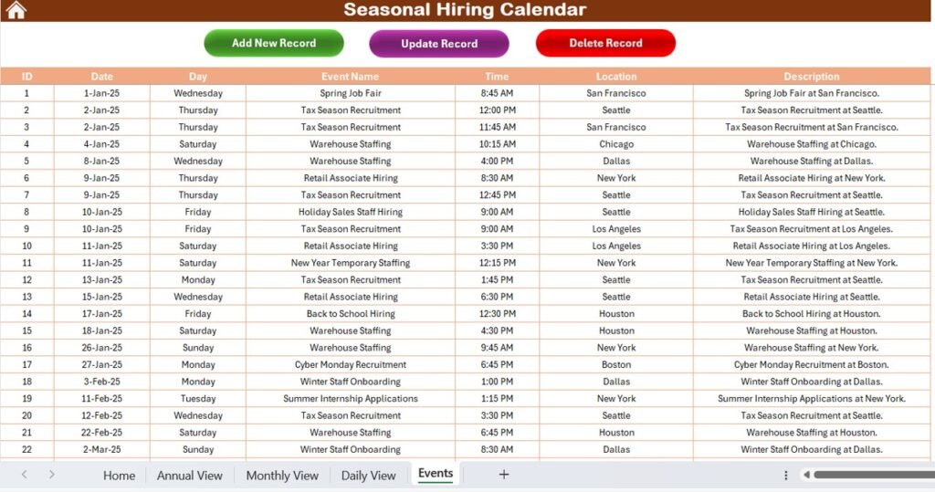 Seasonal Hiring Calendar in Excel - Next Gen Templates