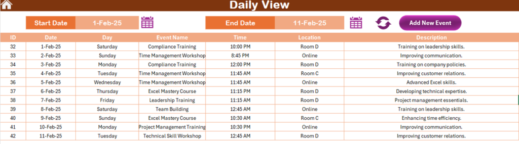 Staff Training Completion Calendar in Excel - Next Gen Templates