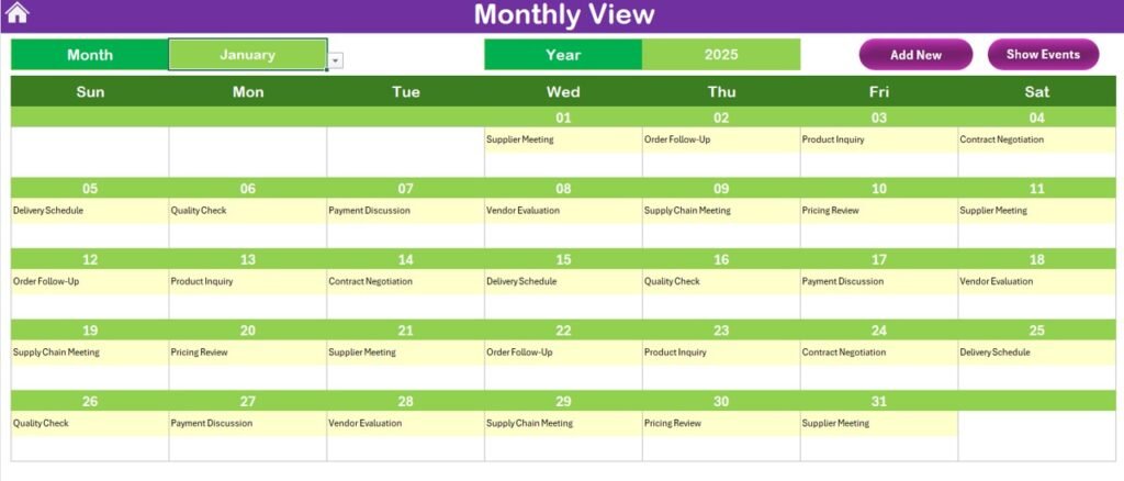 Supplier Contact Calendar in Excel - Next Gen Templates