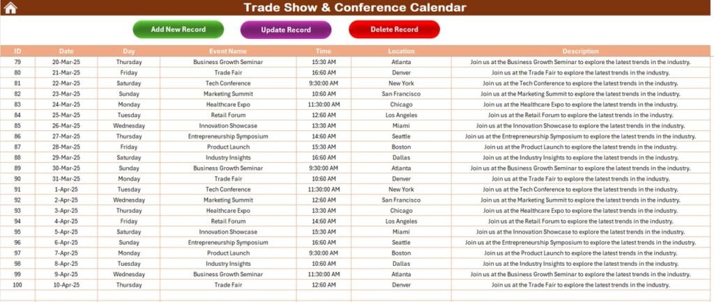 Trade Show & Conference Calendar in Excel - Next Gen Templates