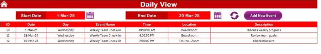 Weekly Team Check-In Calendar in Excel - Next Gen Templates