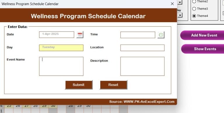 Wellness Program Schedule Calendar in Excel - Next Gen Templates