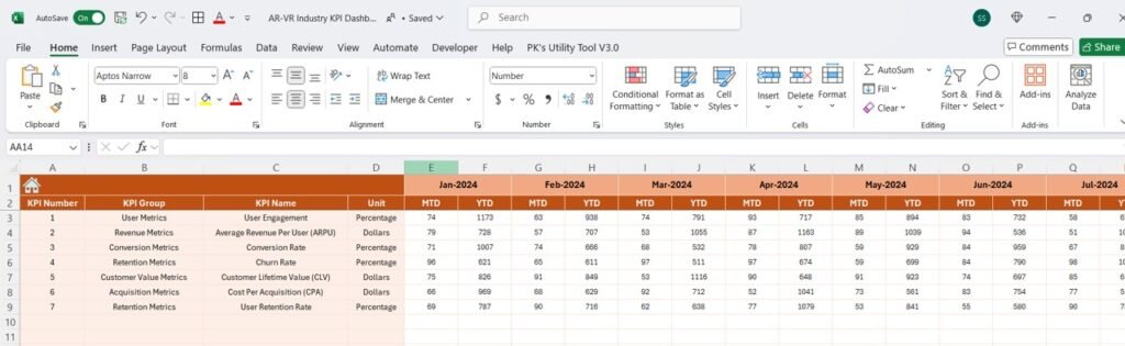 AR-VR Industry KPI Dashboard in Excel - Next Gen Templates