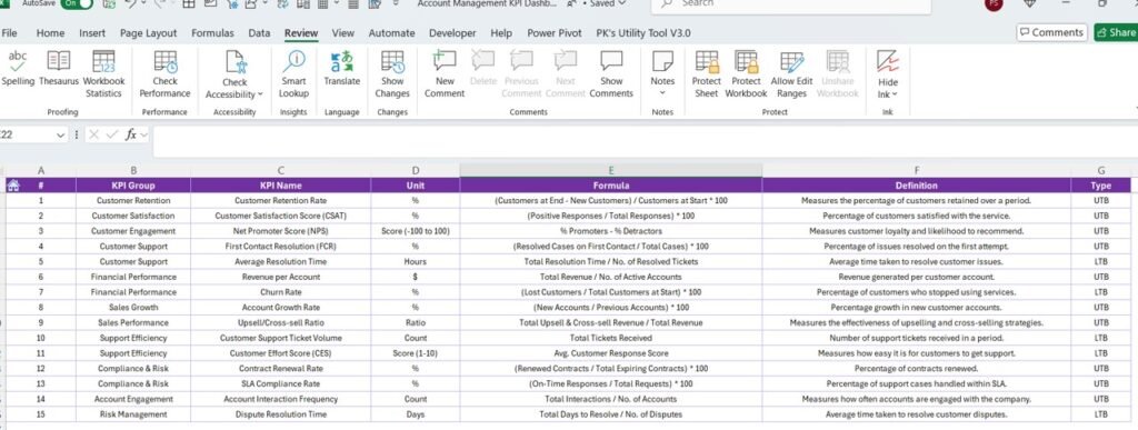 Account Management KPI Dashboard in Excel - Next Gen Templates